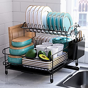 Kitsure Dish Drying Rack - Large-Capacity Dish Rack for Kitchen Counter, Rust-Proof Dish Drainer, 2-Tier Kitchen Dish Drying Rack for Dishes, Knives, Spoons, and Forks