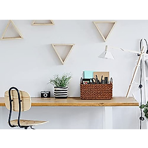 Americanflat Water Hyacinth Basket with Handles - Multipurpose Storage Organizer Caddy - 1 Large and 3 Small Compartments (Walnut Color)