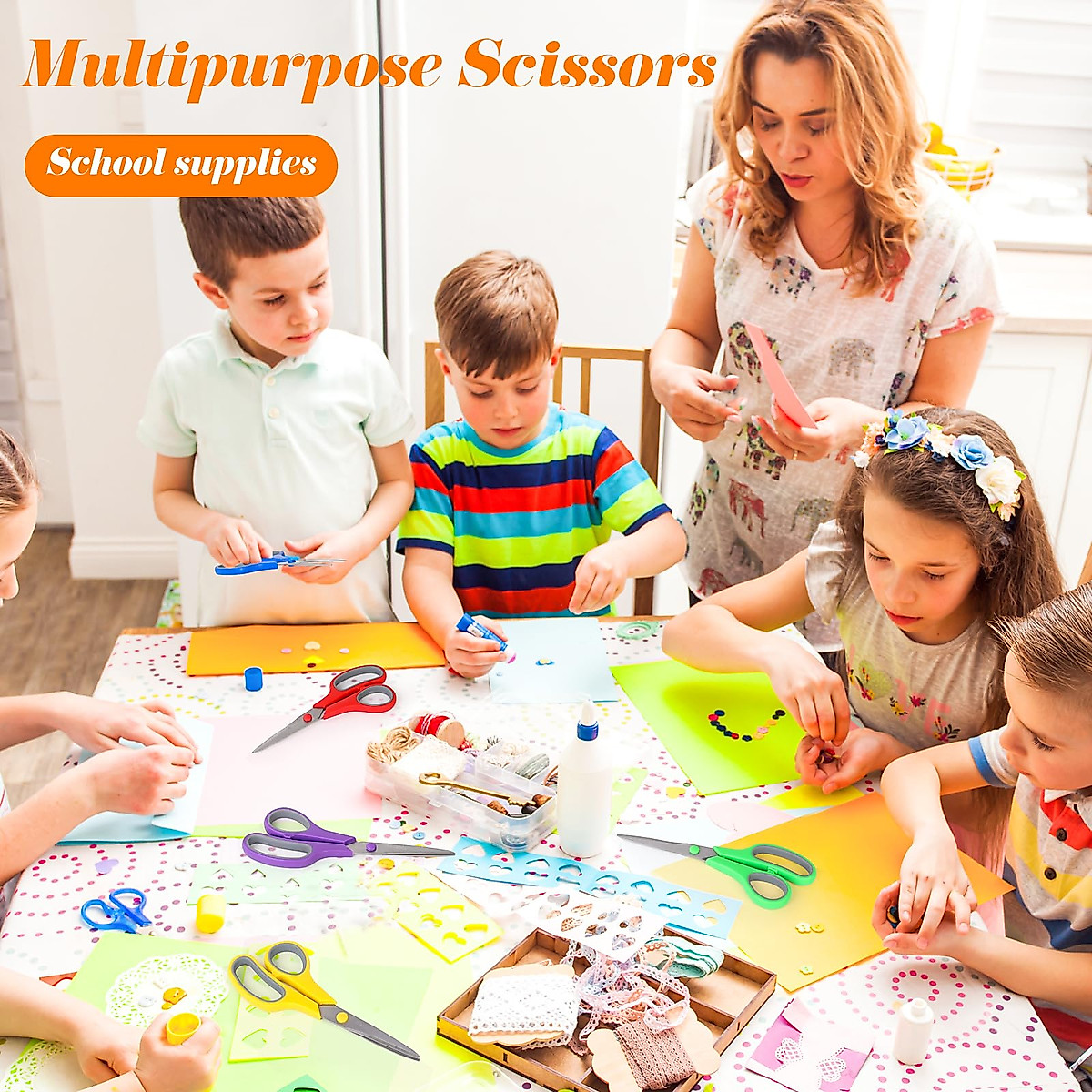 Scissors Bulk of 6-Pack, Taotree 8" Scissors All Purpose Comfort Grip Sharp Scissor for Office School Supplies, Classroom Student Teacher Craft Sewing Fabric Scissor, Paper Cutter, Scrapbook Supplies