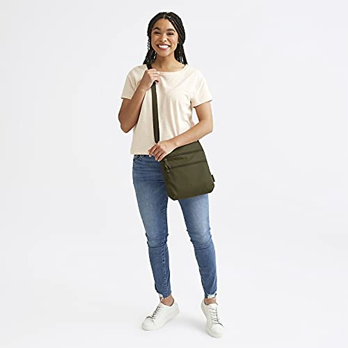 Vera Bradley Women's Cotton Triple Zip Hipster Crossbody Purse, Rouge Rose - Recycled Cotton, One Size