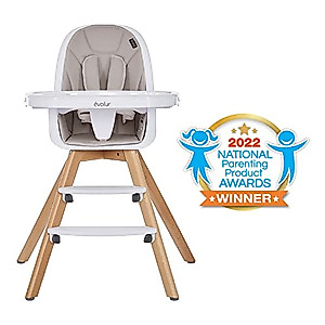 Evolur Zoodle 2 in 1 Baby High Chair in Light Grey, Easy to Clean, Adjustable and Removable Tray, Compact and Portable Convertible High Chair for Babies and Toddlers