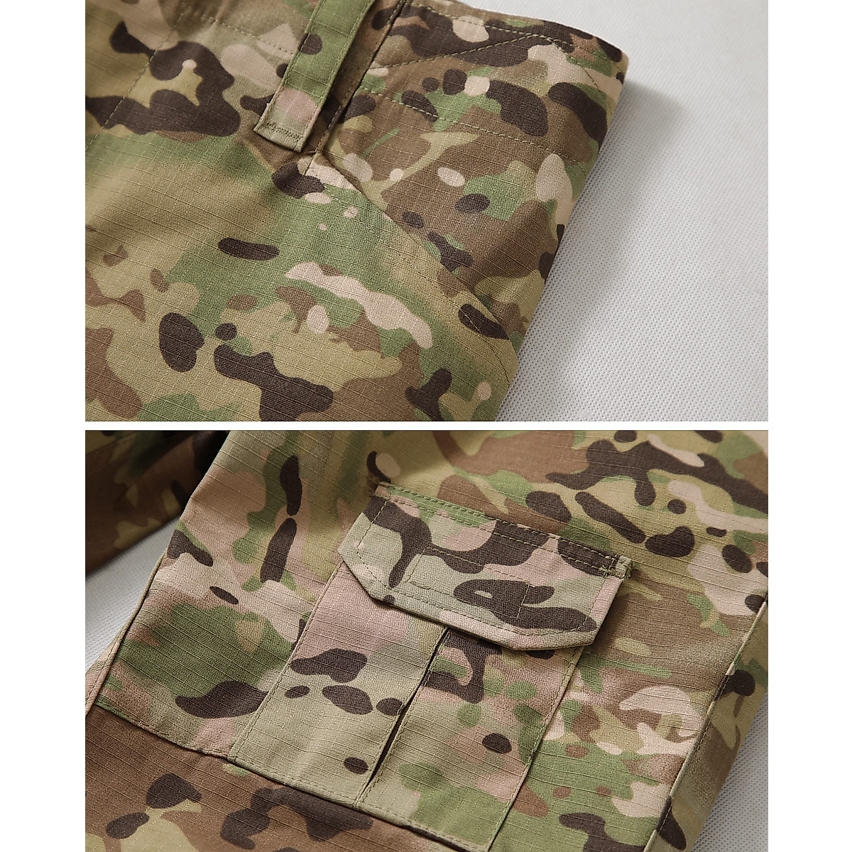 OCANXUE Men's Tactical Pants Camo Cargo Pants Ripstop Work Hiking Pants with 10 Pockets No Belt Size 36