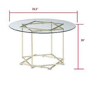 Round Coffee Table Glass Coffee Tables for Living Room Modern Gold Metal Steel Frame & Protective Foot Pads Small Coffee Table for Small Space Home Office Bedroom