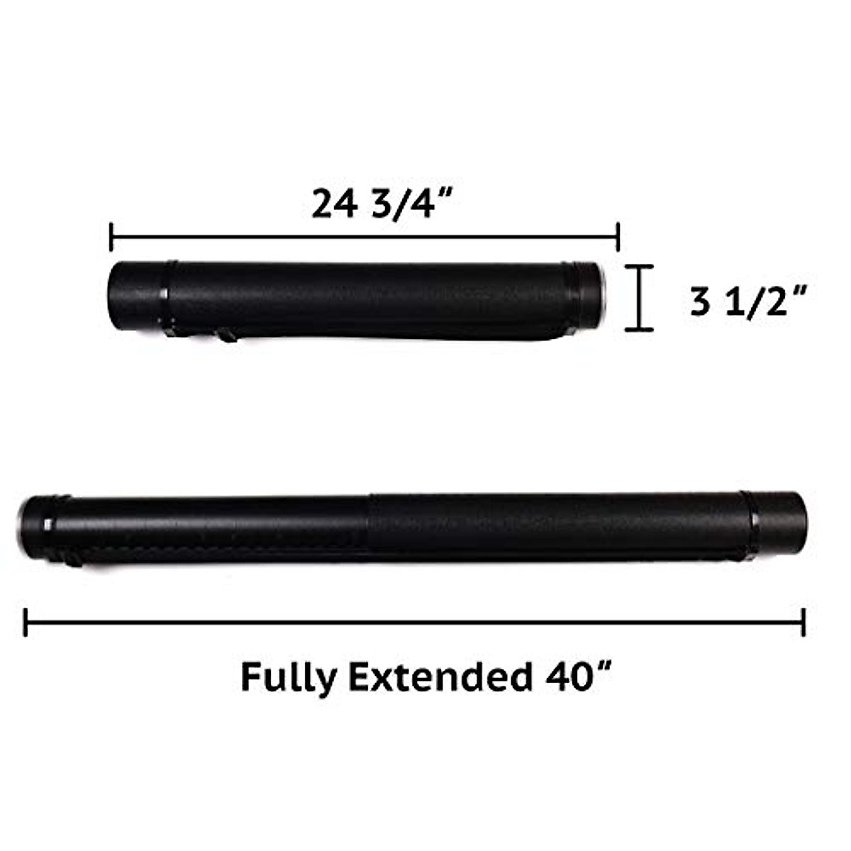 2-Pack Extendable Poster Tubes Expand from 24.5” to 40” with Shoulder Strap | Carry Documents, Blueprints, Drawings and Art | Black Portable Durable Round Storage Cases with Lids and Labels