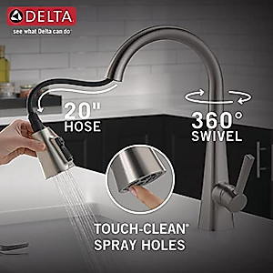 Delta Faucet Lenta Brushed Nickel Kitchen Faucet, Kitchen Faucets with Pull Down Sprayer, Kitchen Sink Faucet, Faucet for Kitchen Sink, Magnetic Docking Spray Head, SpotShield Stainless 19802Z-SP-DST