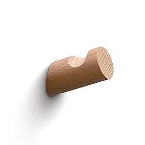 LoengMax Wood Wall Hooks,1 Pack Coat Hooks Wall Mounted, Modern Hat Hooks for Wall, Wall Hanger for Hanging Coat Towel Hat Bag Robe Jacket Clothes (Beech Wood)