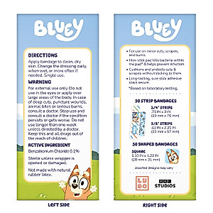 Bluey Kids Bandages, 3 Assorted Sizes 100 CT | Wear Like Stickers, Flexible Adhesive Bandages for Minor Cuts, Scrapes, and Burns. Great Gift idea and Stocking Stuffer