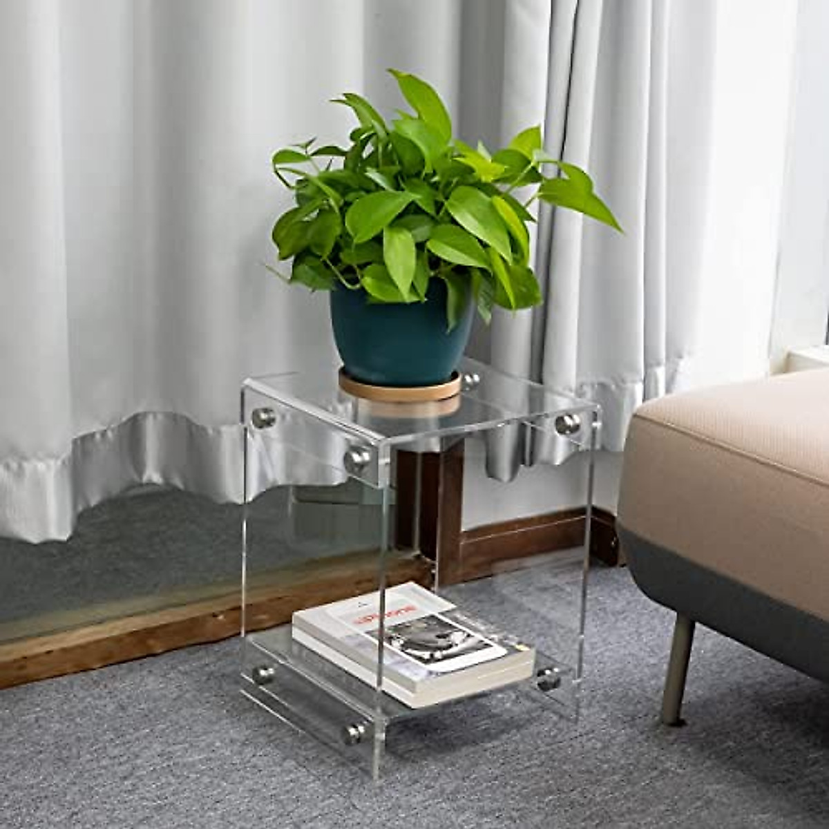 Sumerflos Acrylic Small Frame Side Table/End Table/Easy Assembly, Nightstand for Living Room Bedroom Home Decor- Clear