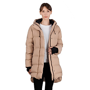 iDomosee Women's Winter Hooded Down Jacket - Warm Packable Thickened Puffer Jacket, Long Down Outerwear for Christmas Gift Khaki XXL