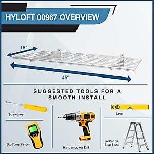 HyLoft 00967 45-Inch by 15-Inch Steel Wall Shelf for Garage Storage, Low-Profile Brackets, Off White, 2-Pack