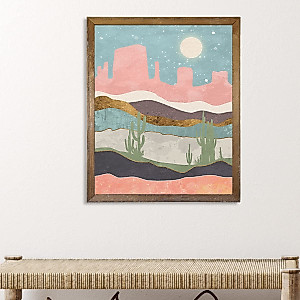 Southwestern Desert Wall Art - Pastel Pink and Teal Poster Picture Prints - Modern Boho Mountain Wall Decor - Green Cactus Room Decor - Textured Nature Art - Abstract Western Artwork for Bedroom 8x10