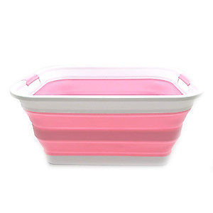 SAMMART 42L(11 gallon) Collapsible Plastic Laundry Basket-Foldable Pop Up Storage Container/Organizer-Portable Washing Tub-Space Saving Basket,Water capacity 34L(9 gallon) (1, Pink)