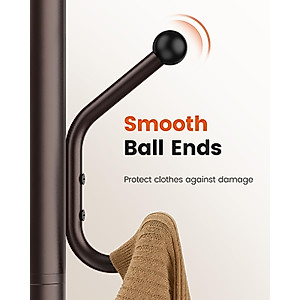 Pipishell Coat Rack with 14 Hooks, Freestanding Coat Rack Stand for Entryway, Hallway, Bedroom, and Office, Metal Coat Tree & Hat Rack for Coats, Hats, and Bags, Brown