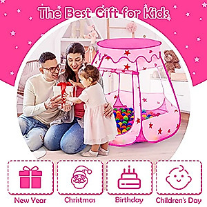 Wilhunter Baby Ball Pit for Toddler with 50 Balls, Kids Pop Up Play Tent for Girls, Princess Toys for Children Indoor & Outdoor Playhouse with Carry Bag