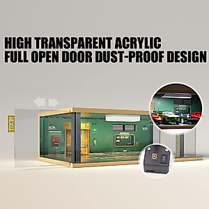 Display Case for 1/32 or 1/36 Diecast Cars, Acrylic Display Case for Toy Motorcyle with LED Lighting, 4P Green Wall