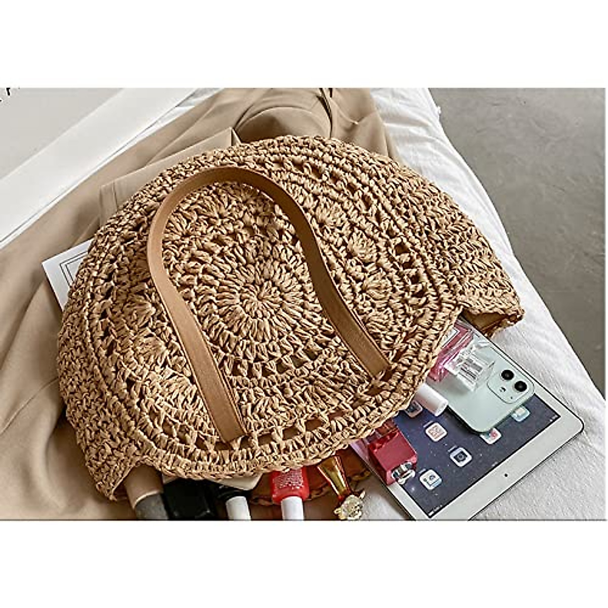 INS female literature and art small large capacity handmade beach weave retro shoulder straw bag(2)