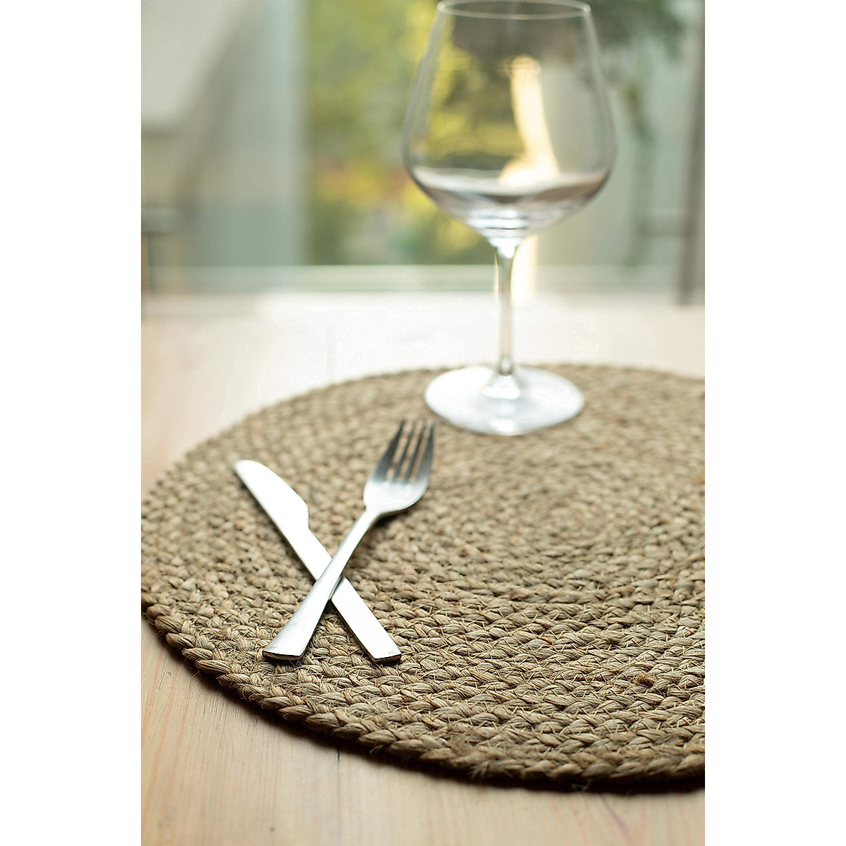 CHARDIN HOME Round Woven Jute Braided Set of 4 PLACEMATS | 15 inch ROUND Farmhouse Table mats | All Natural Jute for