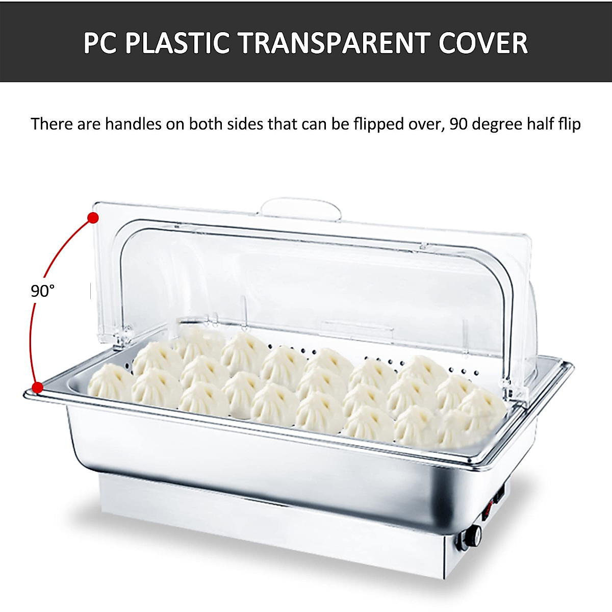 AIZYR Full Size Crystal-Clear Chafing Dish Cover, Roll Top Chafer Plastic Bakery Pan Display Cover Dustproof Lid (6 Pack) 21" x 13" x 6.7"