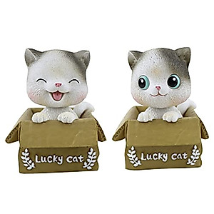 HEASOME 2pcs Cat Bobble Head Ornament Car Decoration Christmas Party Stocking Stuffer Auto Decorations Resin Cat Toy White Child Shake Your Head