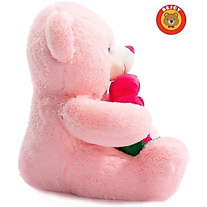 BEJOY Teddy Bear Stuffed Animals Plush Bear Holding Rose Soft Plush Toy Valentine's Day, 16 Inch, Pink