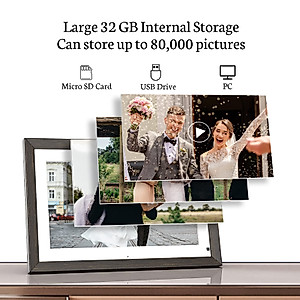 BSIMB 32GB 13.3 Inch Wood-Effect WiFi Digital Photo Frame HD IPS Touch Screen Smart Large Picture Frame with Remote Control, Auto-Rotate, Wall Mountable, Easy to Share Photos & Videos via App & Email