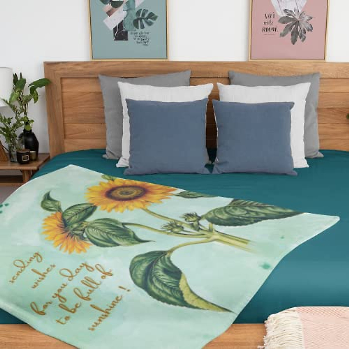 LFMU Sunflower Flannel Fleece Blanket Sending Wishes Ultra Soft Bright and Cheerful Sunflower Throw Blanket for Birthday Christmas,Beautiful Sunflower Decor for Bedroom or Living Room 60" x 80"