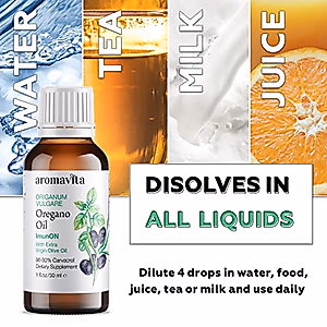 AROMAVITA, ImunON Greek Oregano Oil - Essential Oil Oregano Containing Over 86-90% Carvacrol - Natural, Vegan Friendly Oregano Oil Dietary Supplement