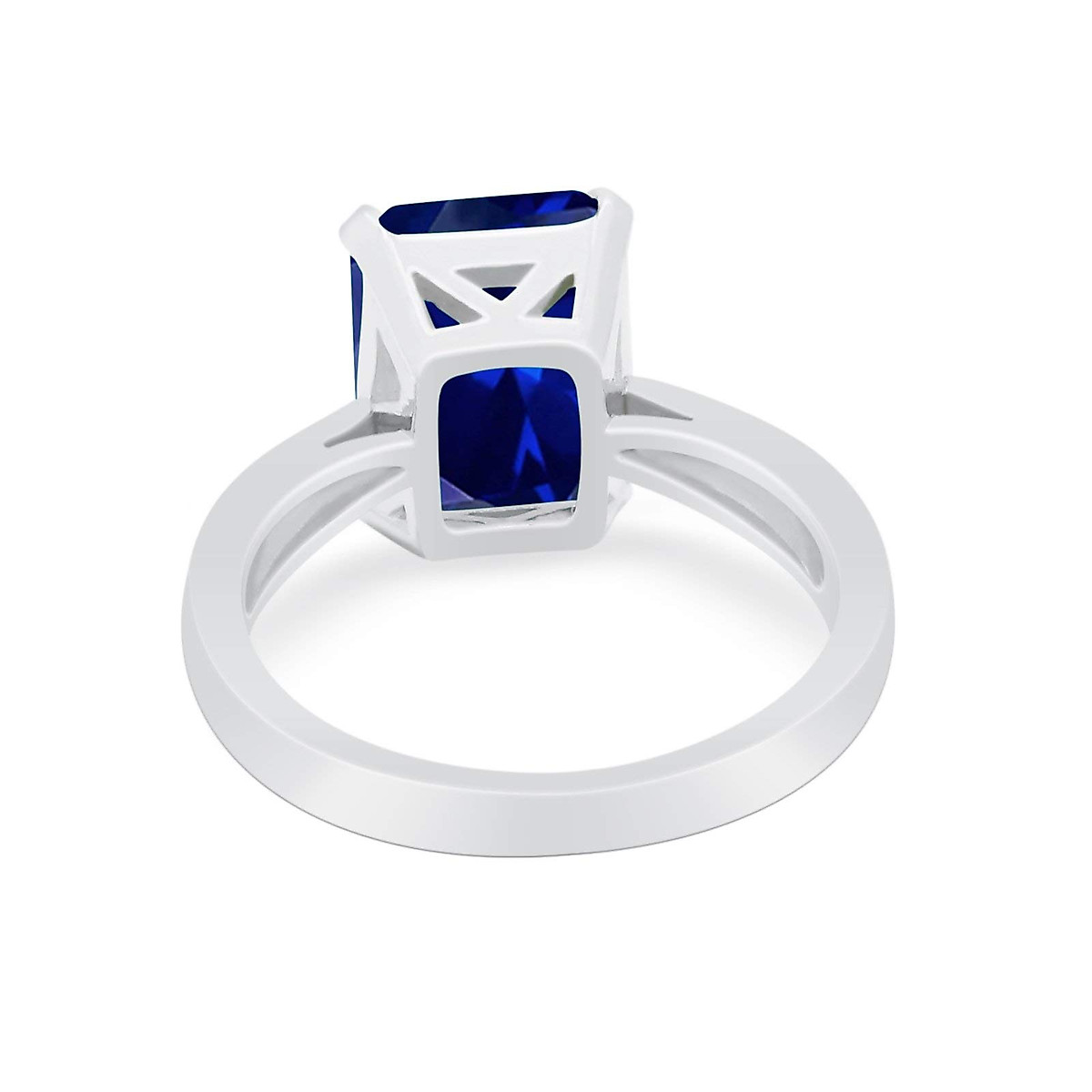 Blue Sapphire CZ Size-7 Minimalist Solitaire Ring Vinatge Style Radiant Cut CZ Statement Wedding Engagement Rings For Women 925 Sterling Silver Gifts For Her