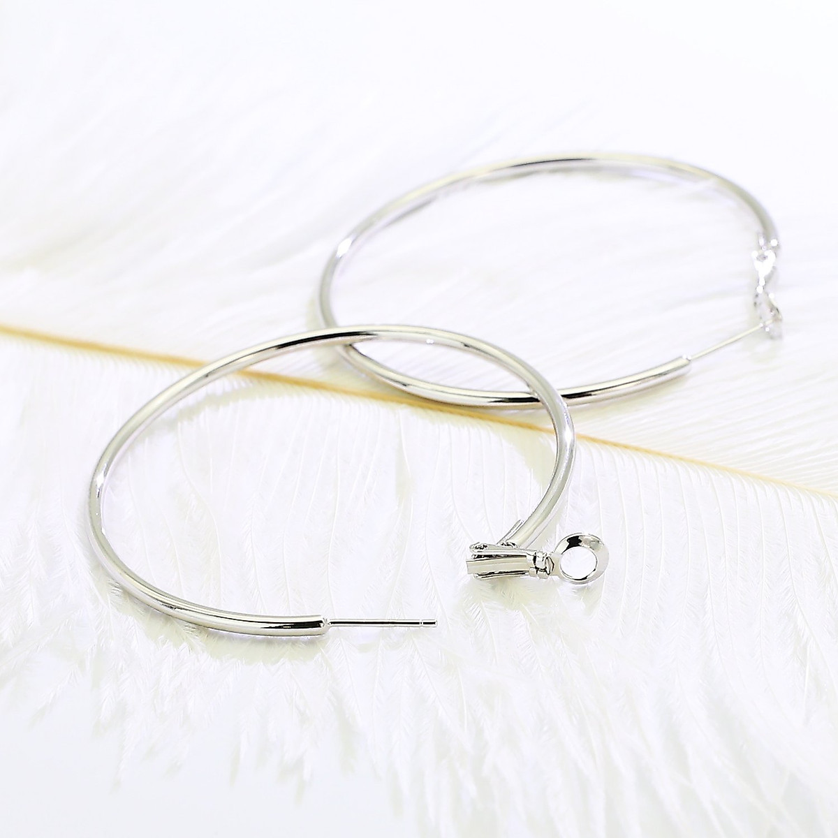 Rugewelry 925 Sterling Silver Post Hoop Earrings,18K White Gold Plated Polished Rounded Hoop Earrings For Women, Gift Box Packaging