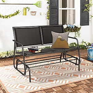 SUNCROWN Outdoor 2-Person Glider Bench, Patio Swing Rocking Chair, Loveseat, Rocker with Powder Coated Steel Frame, Textilene Fabric for Backyard, Garden, Porch, Deck(Black)