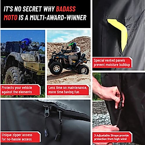 Badass Moto Camo Heavy-Duty, Triple-Waterproof 4 Wheeler Cover – ATV Cover Four Wheeler. Durable Camouflage Quad Cover. ATV Gifts. EZ Access Zipper, Vents. Medium 85"