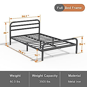 Umyder Full Size Bed Frame with Headboard and Footboard,14 Inch High Metal Platform Bedframe with Sturdy Steel Slats Support,No Box Spring Needed,for Teen,Noise Free,Easy Assembly,Anti-Slip