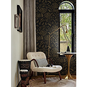 Heroad Brand Peel and Stick Wallpaper 196"x17.3" Black and Gold Wallpaper Boho Peel and Stick Wallpaper Floral Contact Paper Leaf Removable Wallpaper Self Adhesive for Cabinets Shelf Liner Vinyl Roll