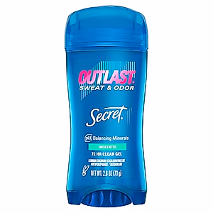 Secret Outlast Antiperspirant Deodorant for Women, Sweat & Odor Protection, PH Balancing Minerals, Clear Gel, Unscented, 2.6 oz