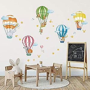 decalmile Animals in Hot Air Balloons Wall Decals Elephant Giraffe Monkey Wall Stickers Baby Nursery Kids Bedroom Playroom Wall Decor