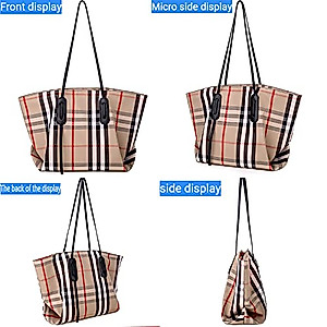 Handbags for Women, Canvas Fashion Shoulder Bag, Tote Bag Purse Top Handle Hobo Handbag,Stripes Style Large Capacity Purse Fashion Satchel with Zipper (Checkered Khaki)