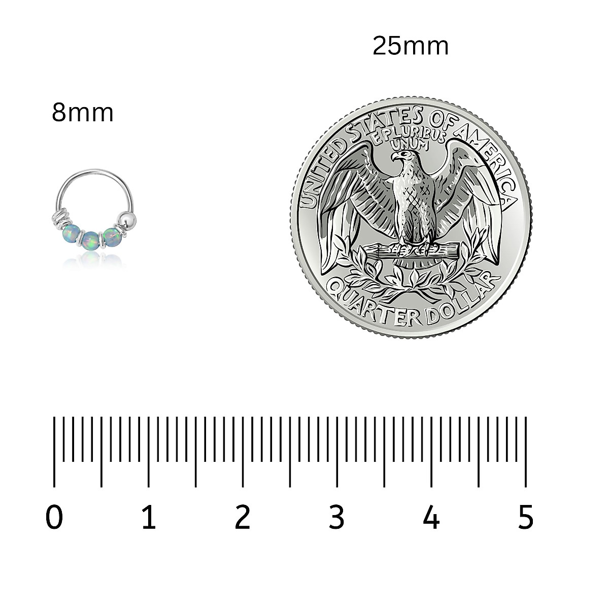 Handmade Silver Single Teany Tiny 8MM Nose Ring Cartilgae Helix Piercing Hoop Earring with Trio Blue Opal, 925 Sterling Silver 8MM Thin 22Gauge Hoop for women, By Miya Jewelry Creations