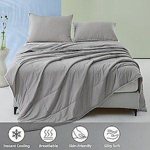 ENJOHOS Cooling Comforter Queen Size, Q-Max 0.45 Double Side Cold Blanket for Hot Sleepers Night Sweats, Cool Ice Silk Summer Comforter, Soft Breathable Lightweight Smooth Cool Comforter Bedding Grey
