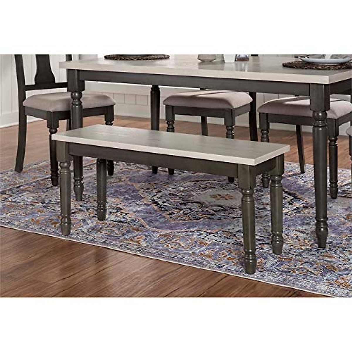 Powell Linon Willow Wood Dining Bench in Smokey White and Dark Gray