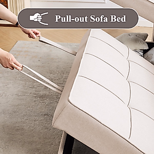 Bumblr Sleeper Sofa Couch with Pullout Bed for Living Room, Modular Sectional Sofa Bed with Storage Chaise, 3 Seater L Shape Couch with Cup Holders, USB Port and Phone Holder, Beige