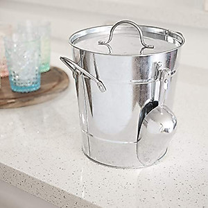 Twine Ice Bucket With Lid And Ice Scoop, Galvanized Metal Drink Tub, Wine And Beer Chiller, Holds 5.35 Gallons