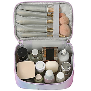 KITENROM Makeup Bag Preppy Cosmetic Bag Small for Women Toiletry Bags Pouch Organizer Rainbow Gradient Pink