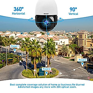 JideTech 5MP PTZ Camera Outdoor, 20X Optical Zoom Smart WiFi IP Camera with 360° Rotate,1000ft View Distance,SDM Array IR Night Vision,Auto-Tracking Detection Alarm,2-Way Audio,IP66 Waterproof