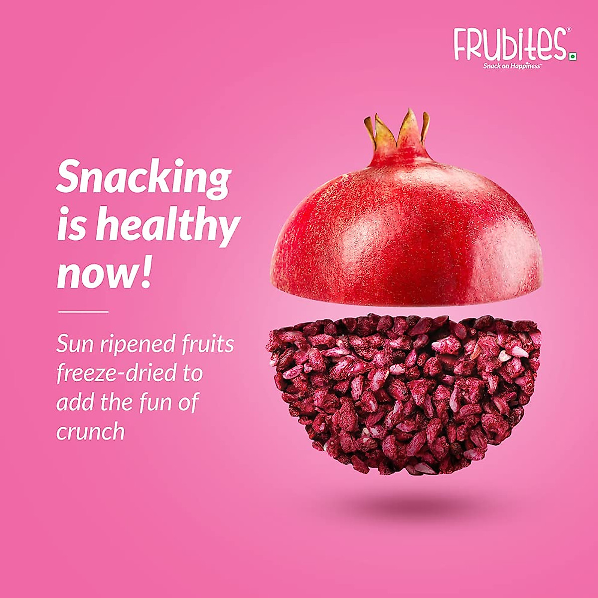 Frubites Pomegranate - Freeze Dried Fruit Snack (Pack of 5, 100 grams), Crispy, Crunchy Pomegranate Snack. No added sugar, Vegan, Gluten-Free Snacks for Kids and Adults