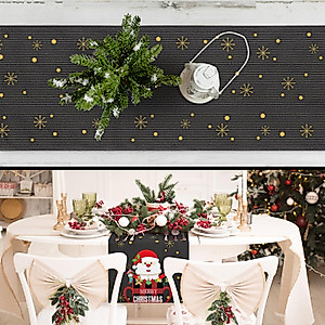 Christmas Table Runner 13x72 Inches Long Cute Santa Claus Buffalo Plaid Cup Decor Table Decorations for Home Kitchen Dining Holiday Party