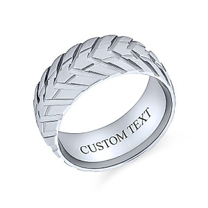 Bling Jewelry Mens Mechanic Car Racer Tire Tread Band Ring for Men for Bikers Matte Brushed Silver Tone Stainless Steel 8MM