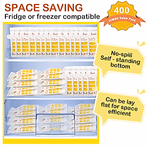 400 Count Breastmilk Storage Bags 7 oz Breast Milk Storage Bag Leak Proof Double Zipper Seal Breast Milk Storing Bags Self Standing Milk Storage Bags for Breastfeeding Refrigerator or Freezer