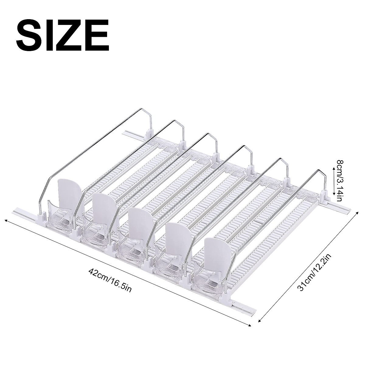 Mokylor Drink Dispenser for Fridge, 5 Row Self-Pushing Soda Can Organizer for Refrigerator, Width Ajustable Beverage Pusher Glide Beer Pop Can Water Bottle Storage for Pantry (5 Row)