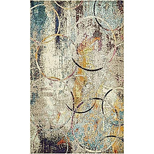 Unique Loom Chromatic Collection Modern Rustic & Vibrant Abstract Area Rug for Any Home Décor, Rectangular 5' 0" x 8' 0", Beige/Blue