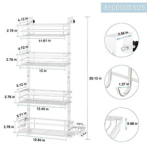 Hanging Shower Caddy, Adjustable 4 Tier Over The Door Shower Caddy, Rustproof Stainless Shower Organizer Hanging Shower Shelf with Soap Holder Basket and Hooks for Bathroom, White